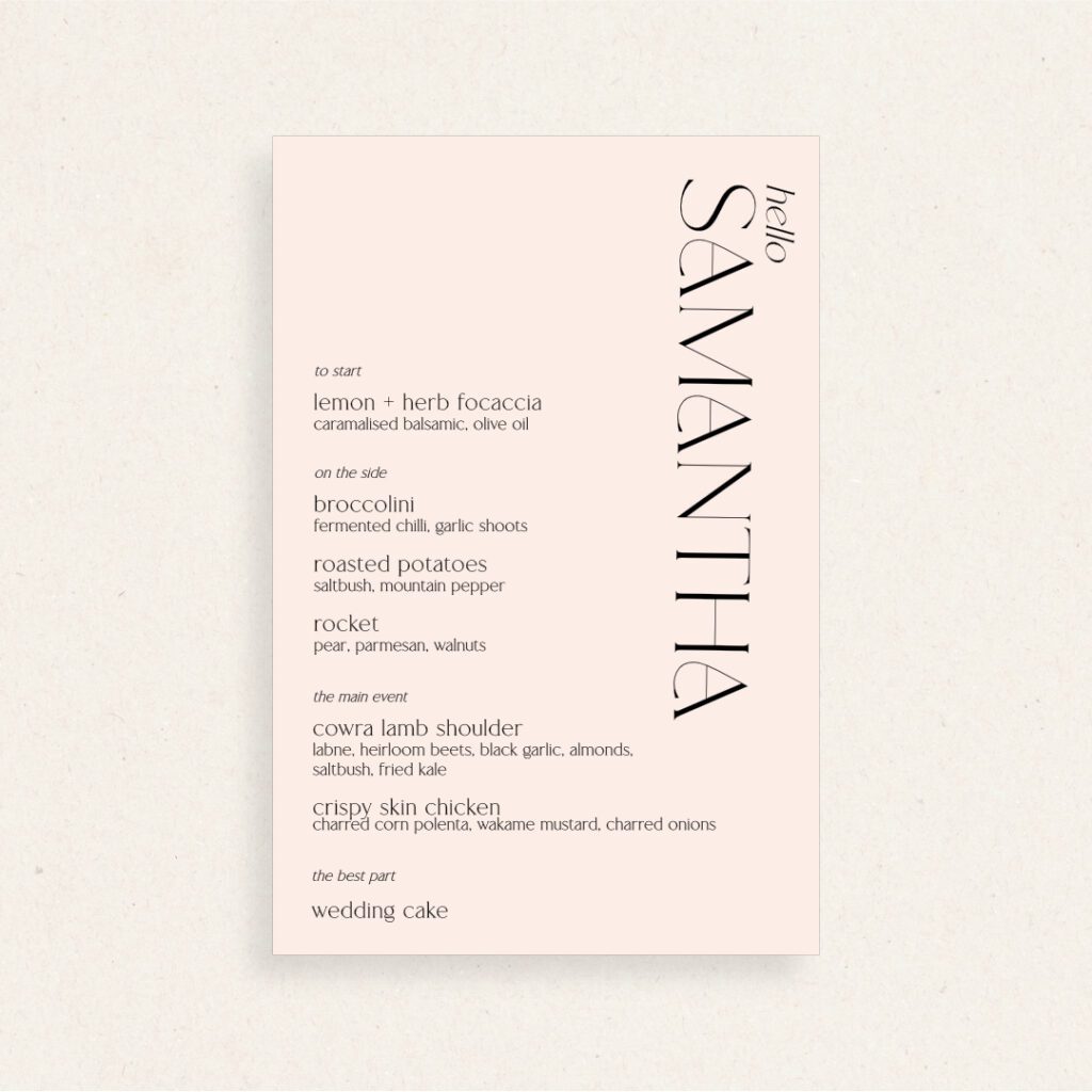 Sam Single Sided Menus - Gracie Creative